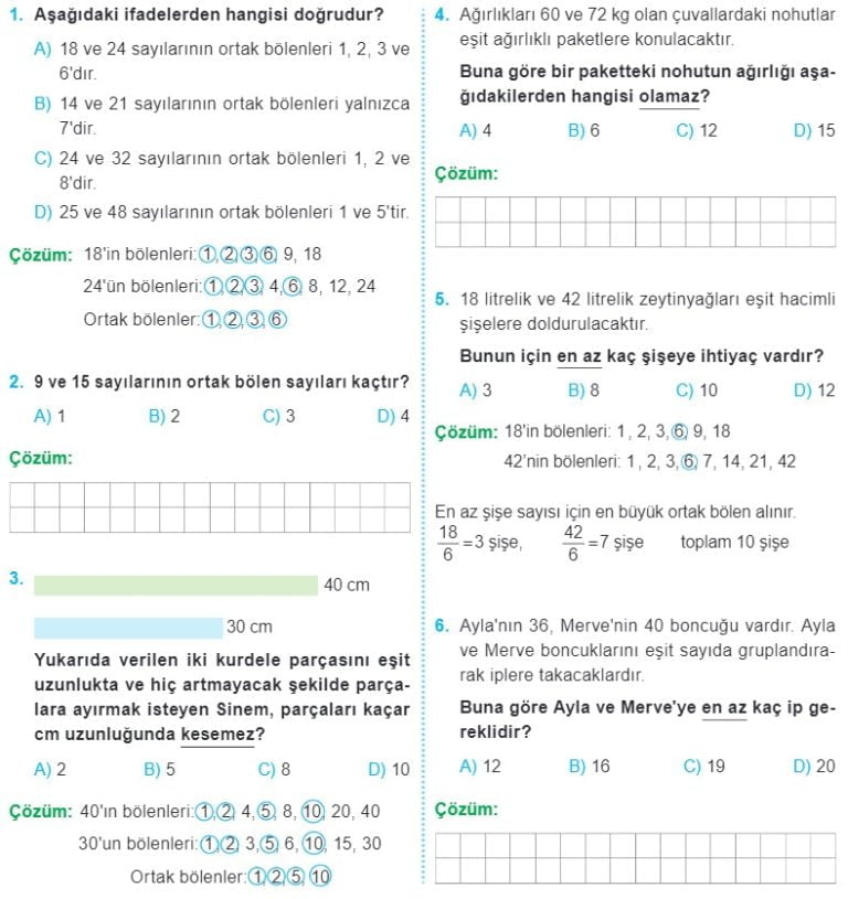 6. Sınıf İki Doğal Sayının Ortak Bölenleri ve Ortak Katları Konu ...