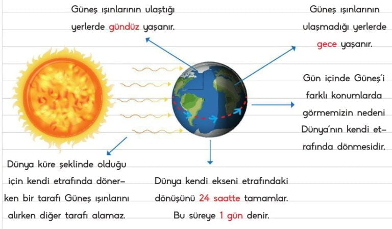 4. Sınıf Dünyamızın Hareketleri Konu Anlatımı Çalışma Kağıdı Özeti